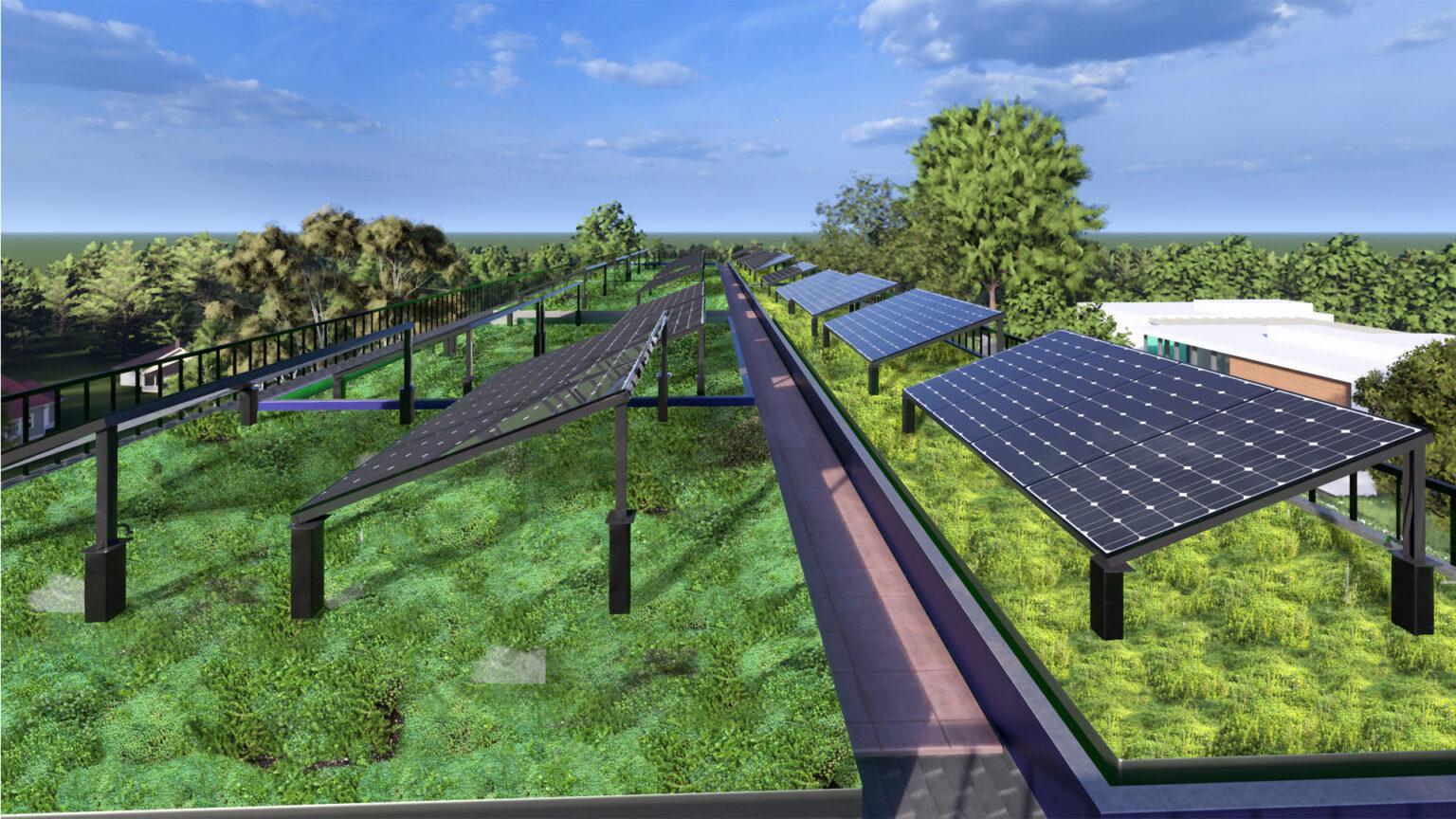 Solaranlagen kombiniert mit extensiver Dachbegrünung